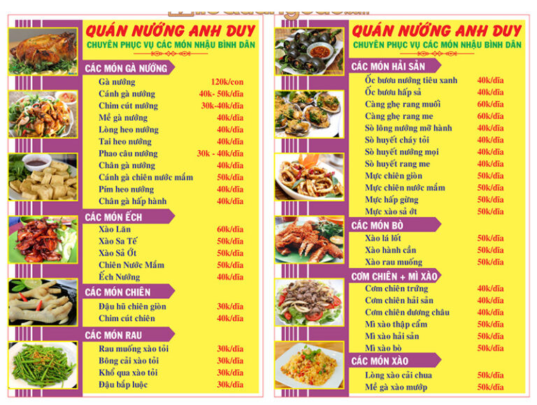 Các mẫu menu đẹp hấp dẫn được thiết kế tại SB MEDIA - Công Ty TNHH SBMEDIA